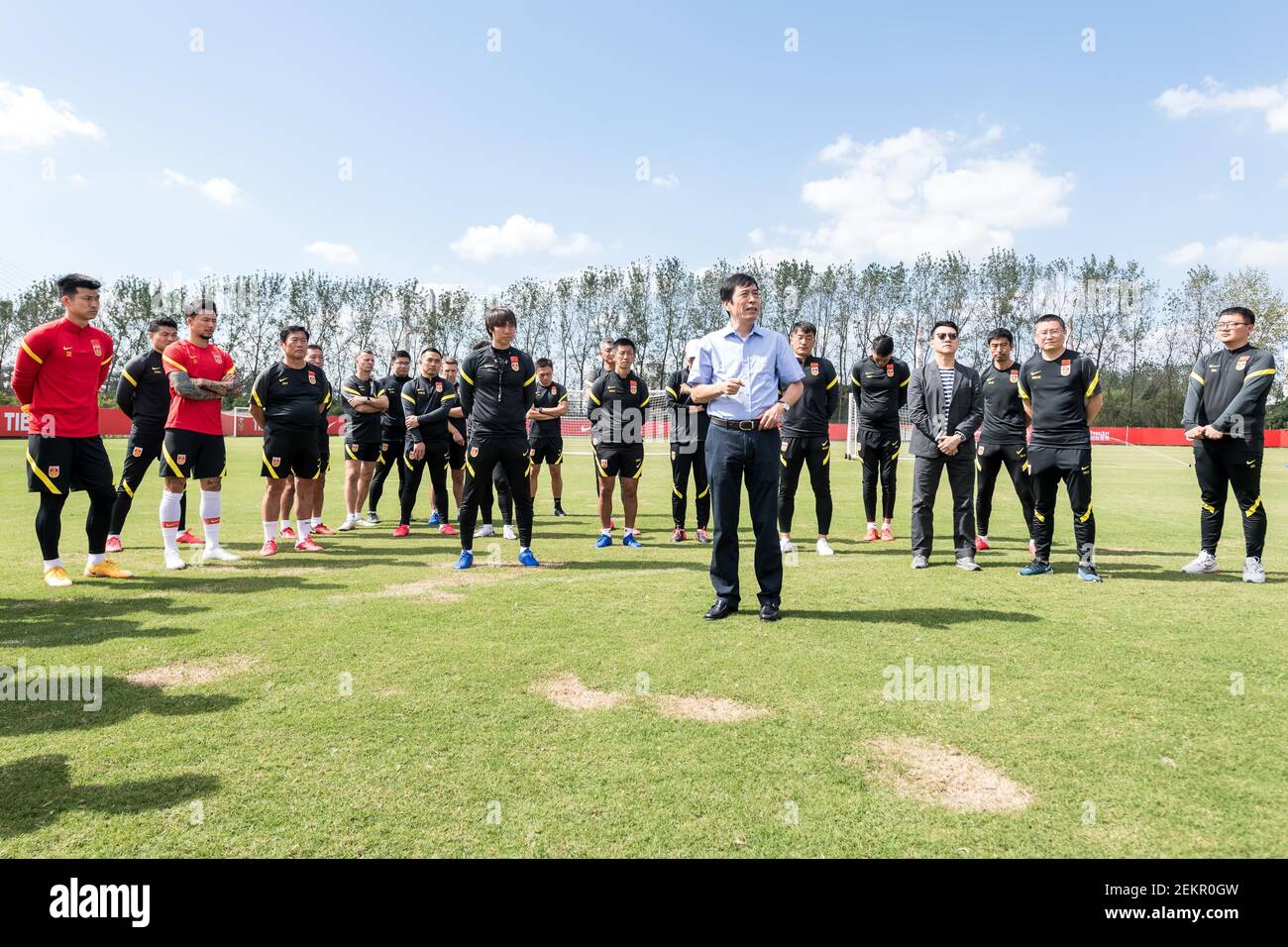 President of Chinese Football Association (CFA) Chen Xuyuan delivers a ...