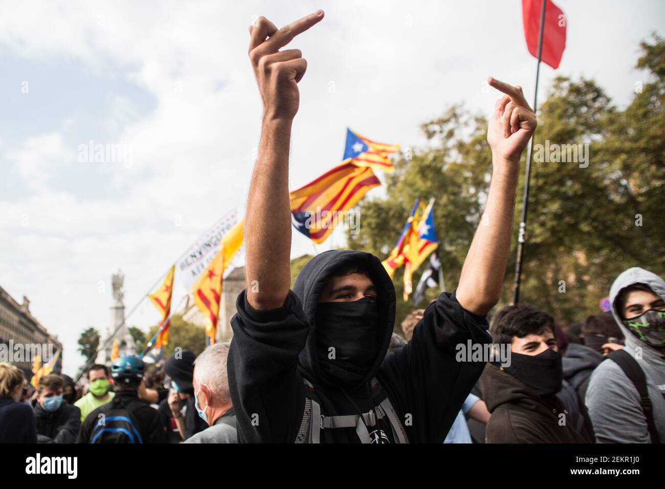 (EDITOR’S NOTE: Image contains profanity) A protester showing his ...