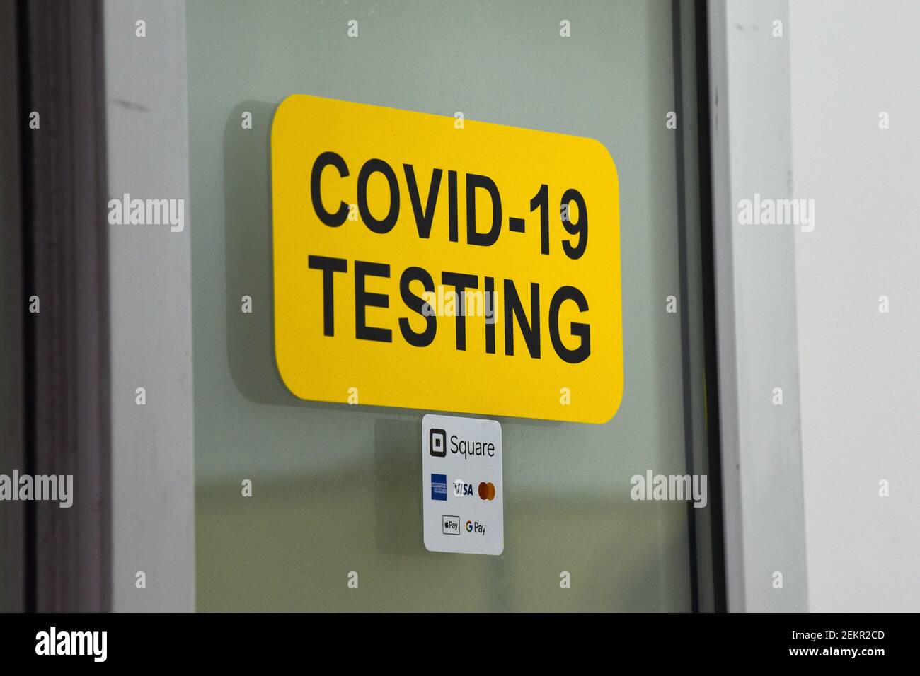 A covid19 testing sign seen at the Claret Diagnostics private health ...