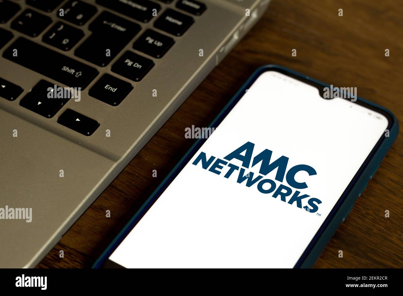 In this photo illustration the AMC Networks logo seen displayed on a ...