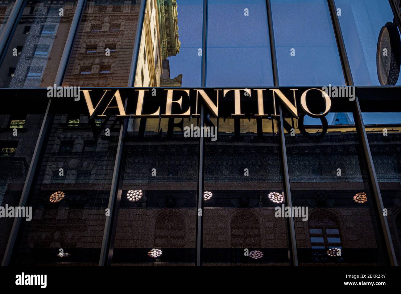 Valentino logo over flag store in Manhattan. (Photo by Erik McGregor ...