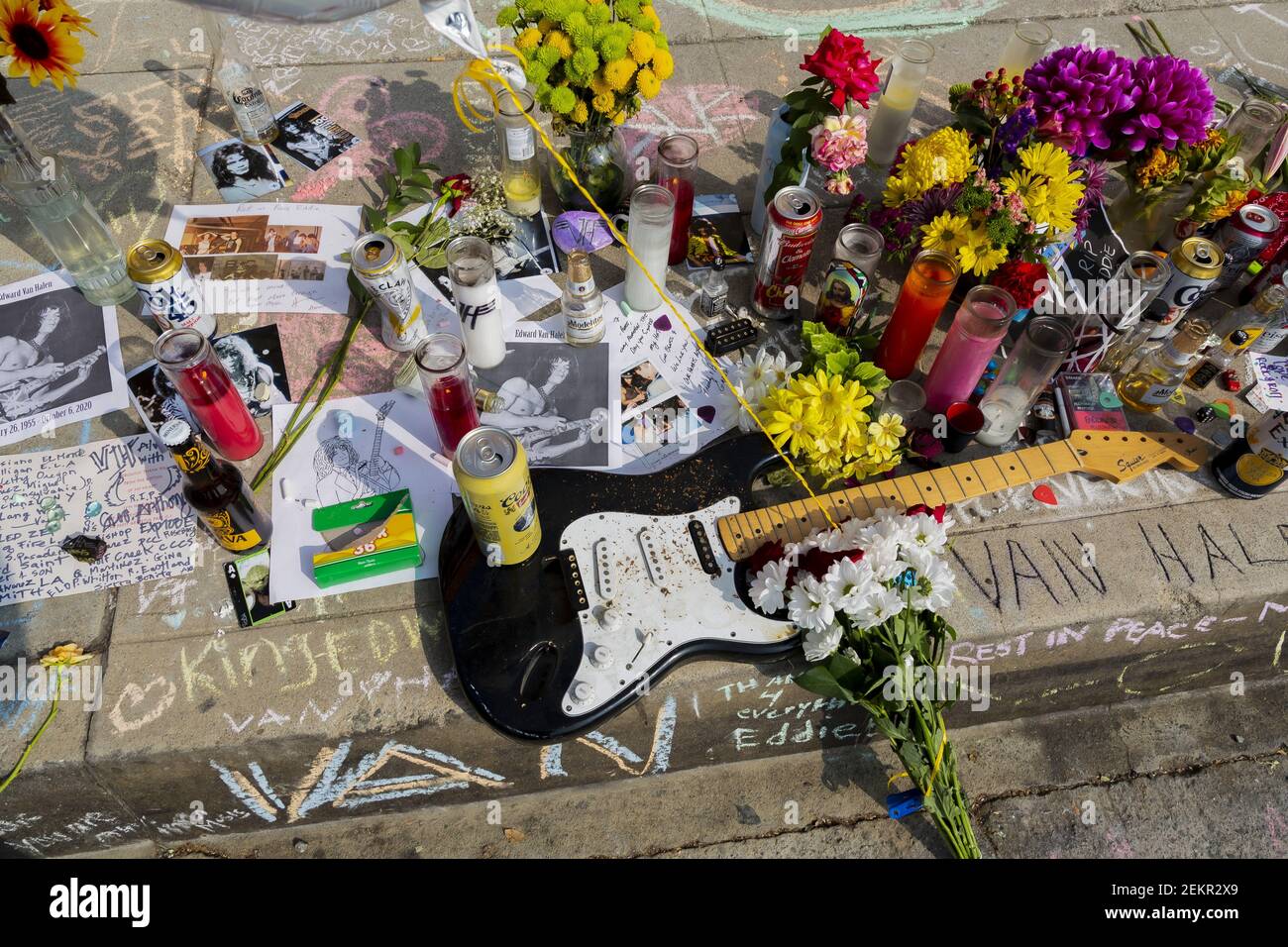 Sidewalk memorial for Eddie Van Halen who died earlier this week from ...