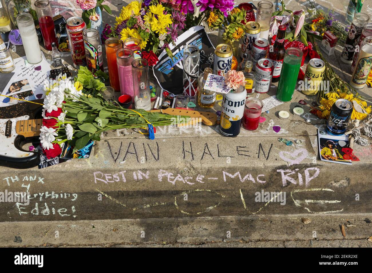 Sidewalk memorial for Eddie Van Halen who died earlier this week from ...