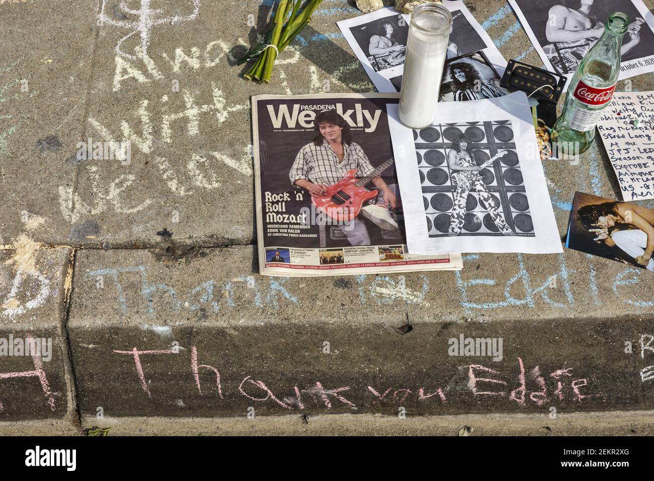 Sidewalk memorial for Eddie Van Halen who died earlier this week from ...