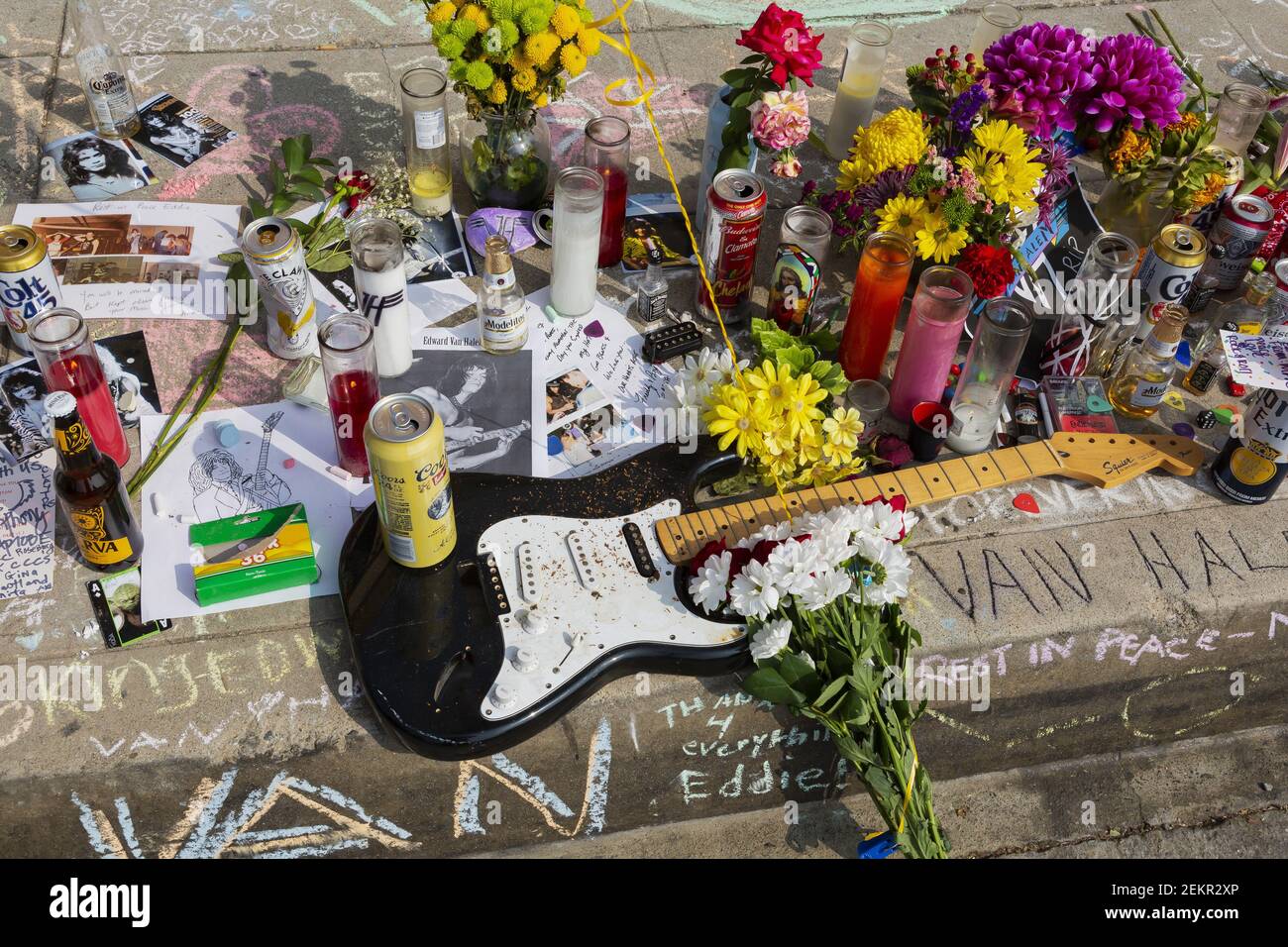 Sidewalk memorial for Eddie Van Halen who died earlier this week from ...