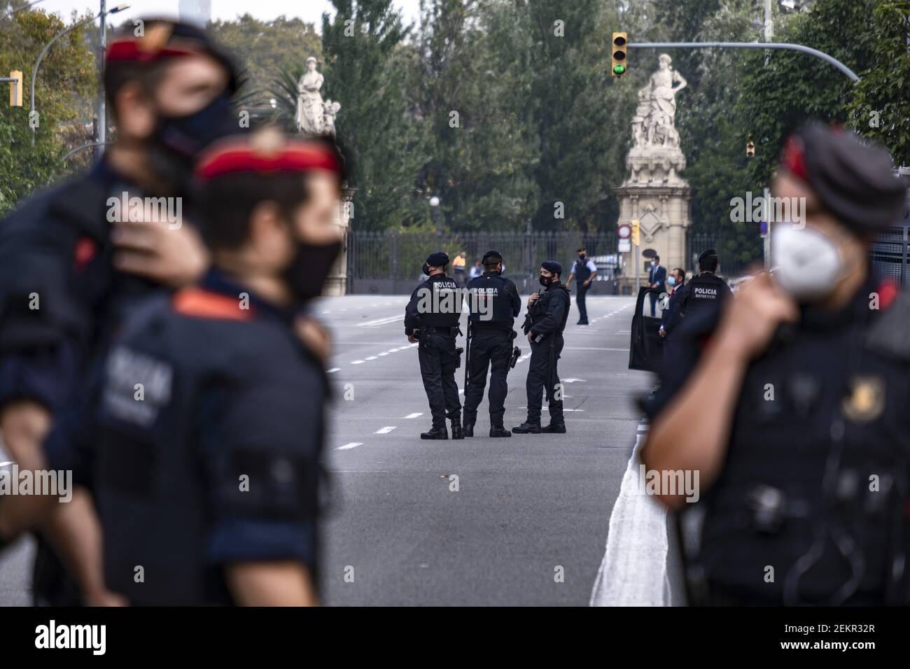 Mossos d'Esquadra police officers are seen guarding the Estación de Francia (France railway ...