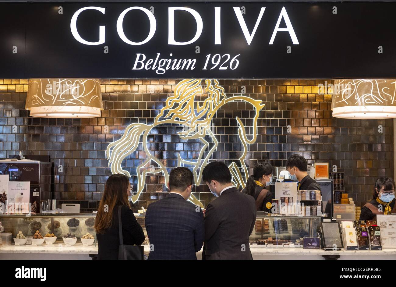 Customers seen at the Belgian multinational chocolate manufacturer and brand chain Godiva store ...