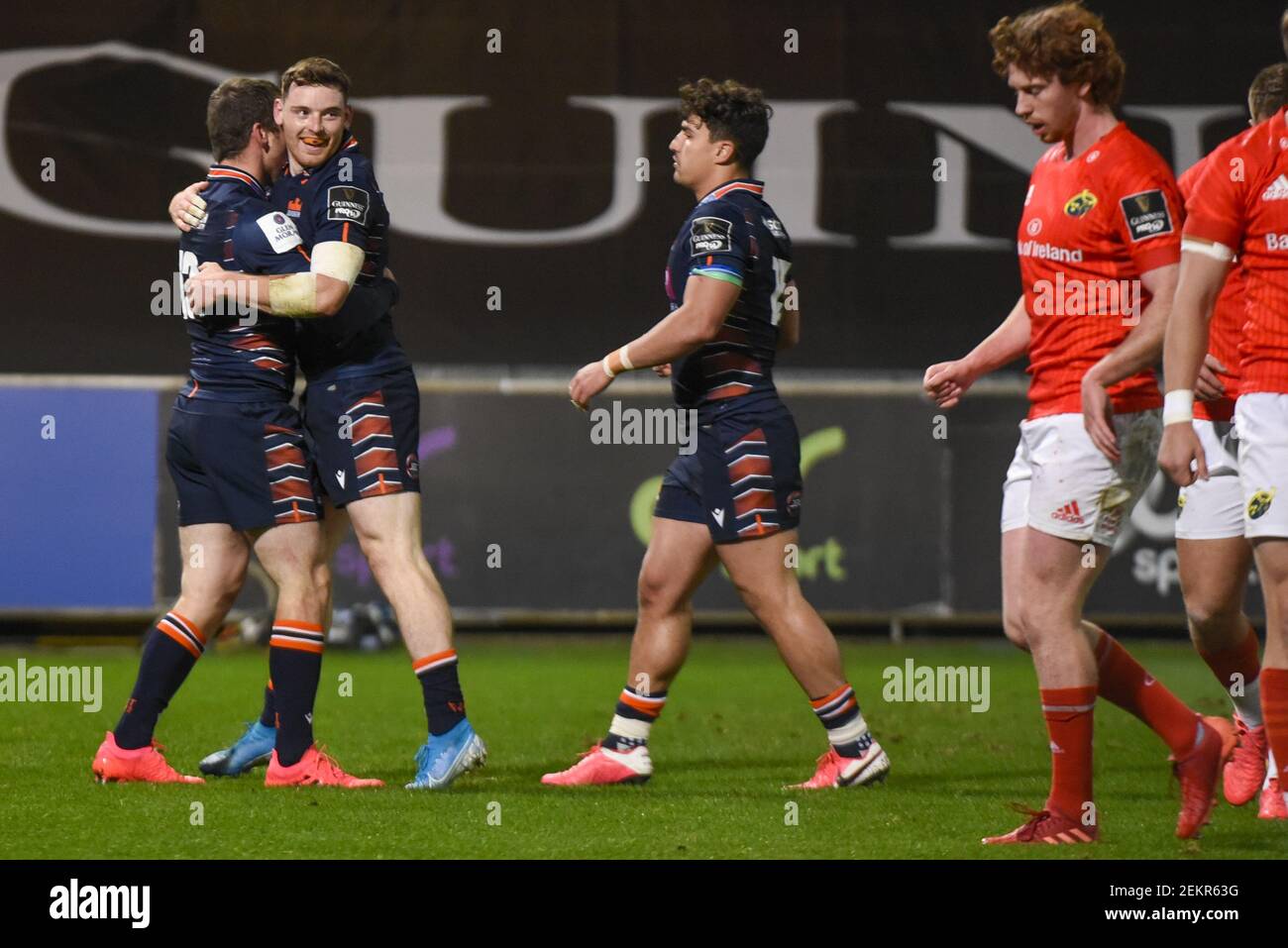 Edinburgh players celebrate scoring during the Guinness PRO14 rugby ...