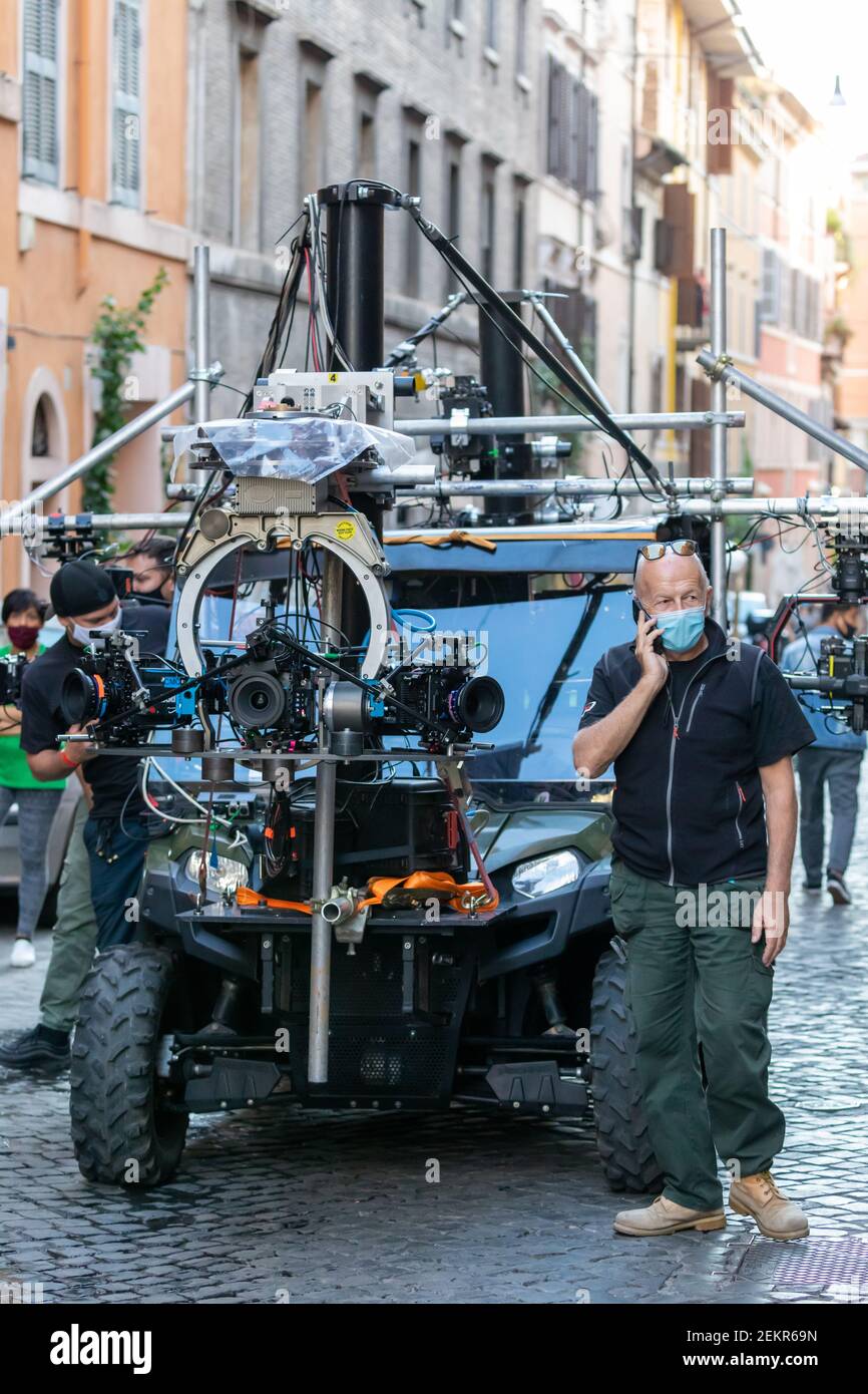 Film cameras and special cars on the movie set of "Mission Impossible 7 ...