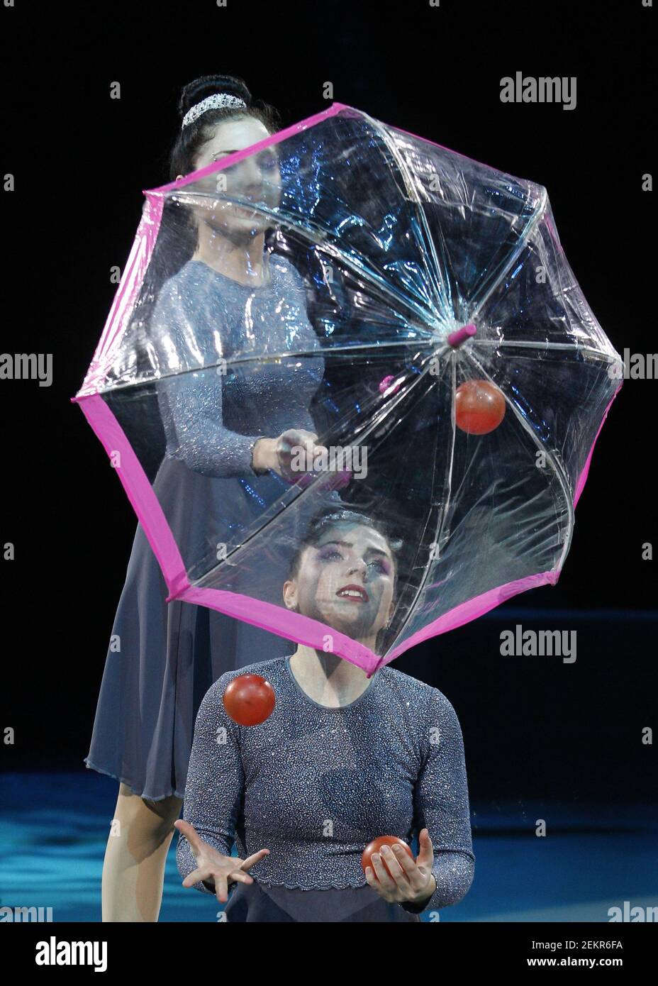 Jugglers perform during a presentation of the new show 'Birthday Circus ...