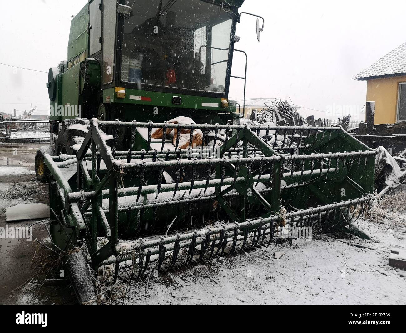 MOHE, CHINA - OCTOBER 11, 2020 - A vehicle with the first snow of 2020 ...
