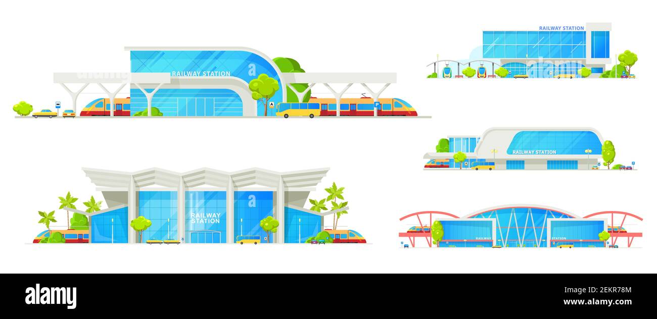 Railway station building, train platform and passenger terminal ...