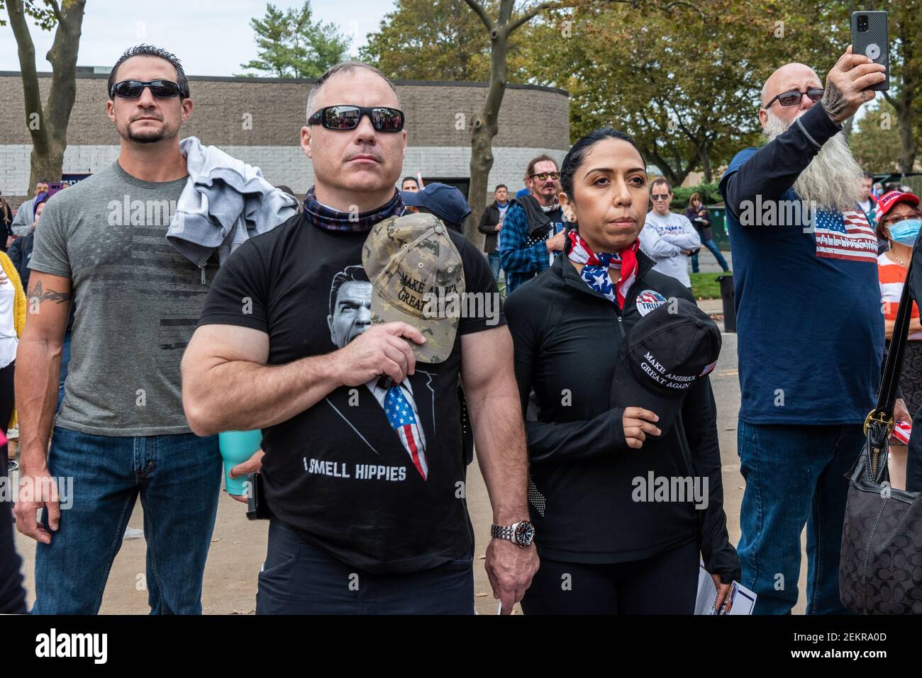 Trump supporters attend an America First rally in Ronkonkoma, New York ...