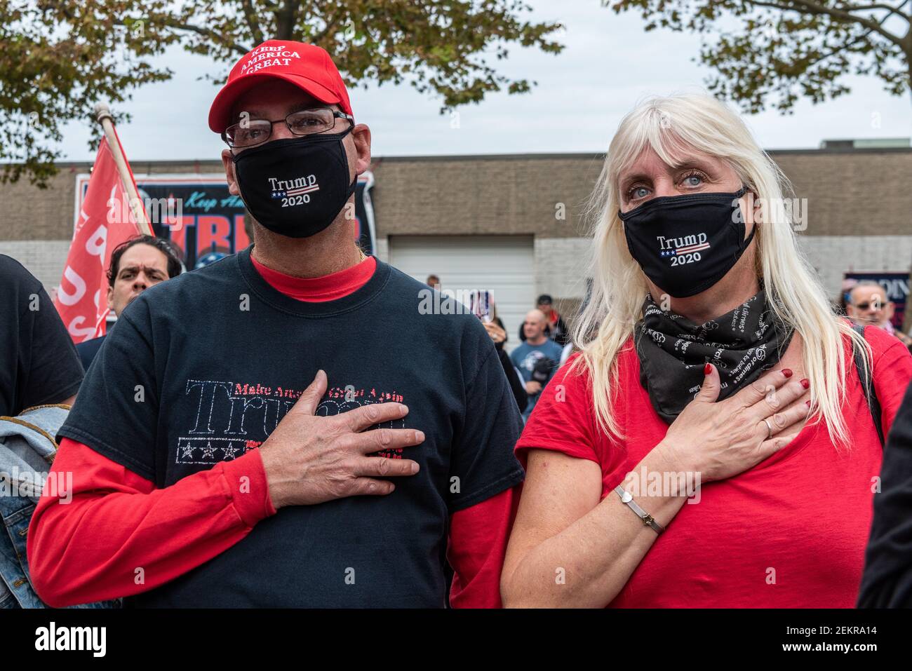Trump supporters attend an America First rally in Ronkonkoma, New York ...