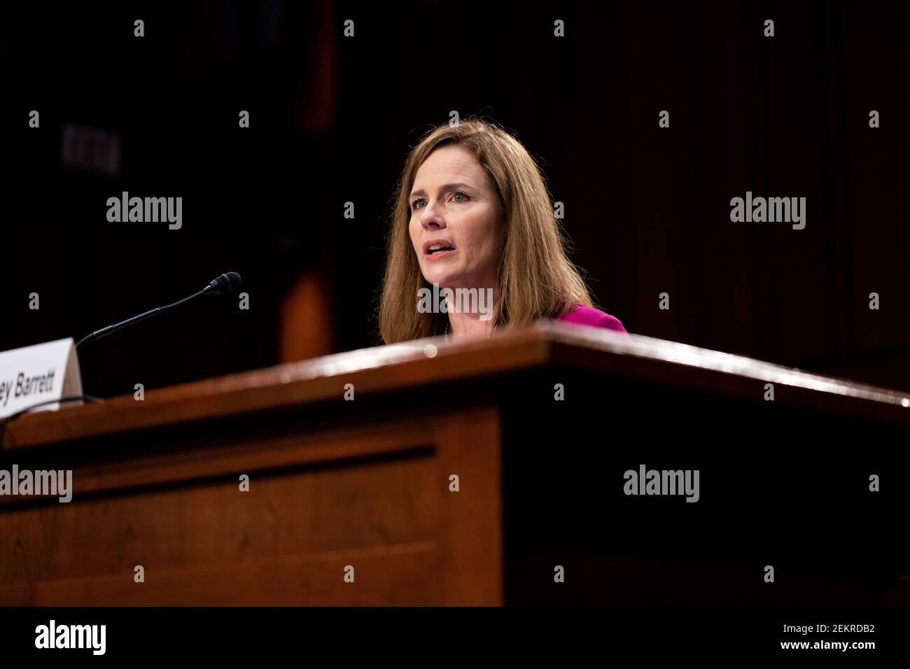 Judge Amy Coney Barrett, gives her opening statement during the first ...