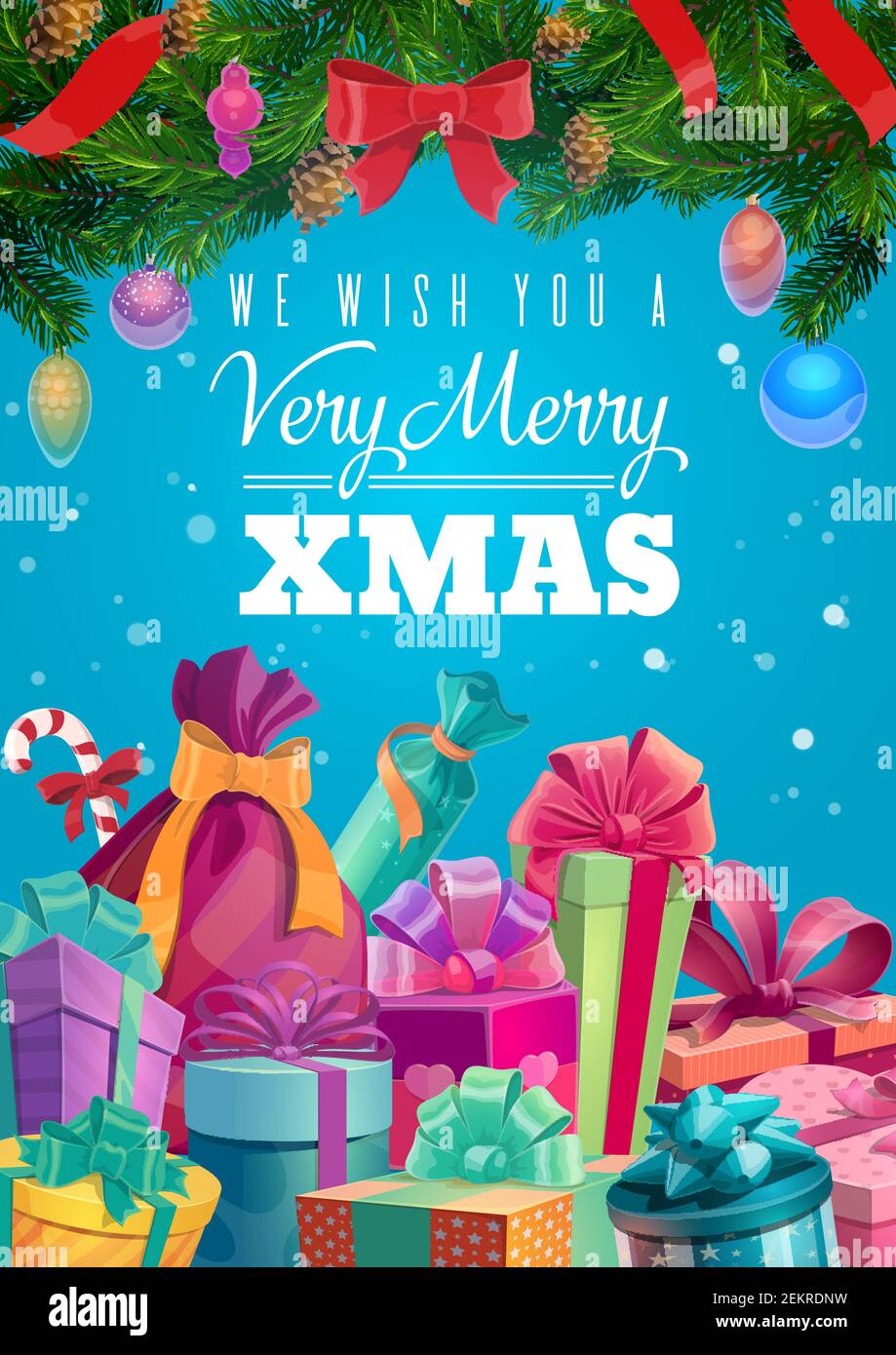 Christmas gifts and candy cane vector greeting card. Xmas and New Year ...