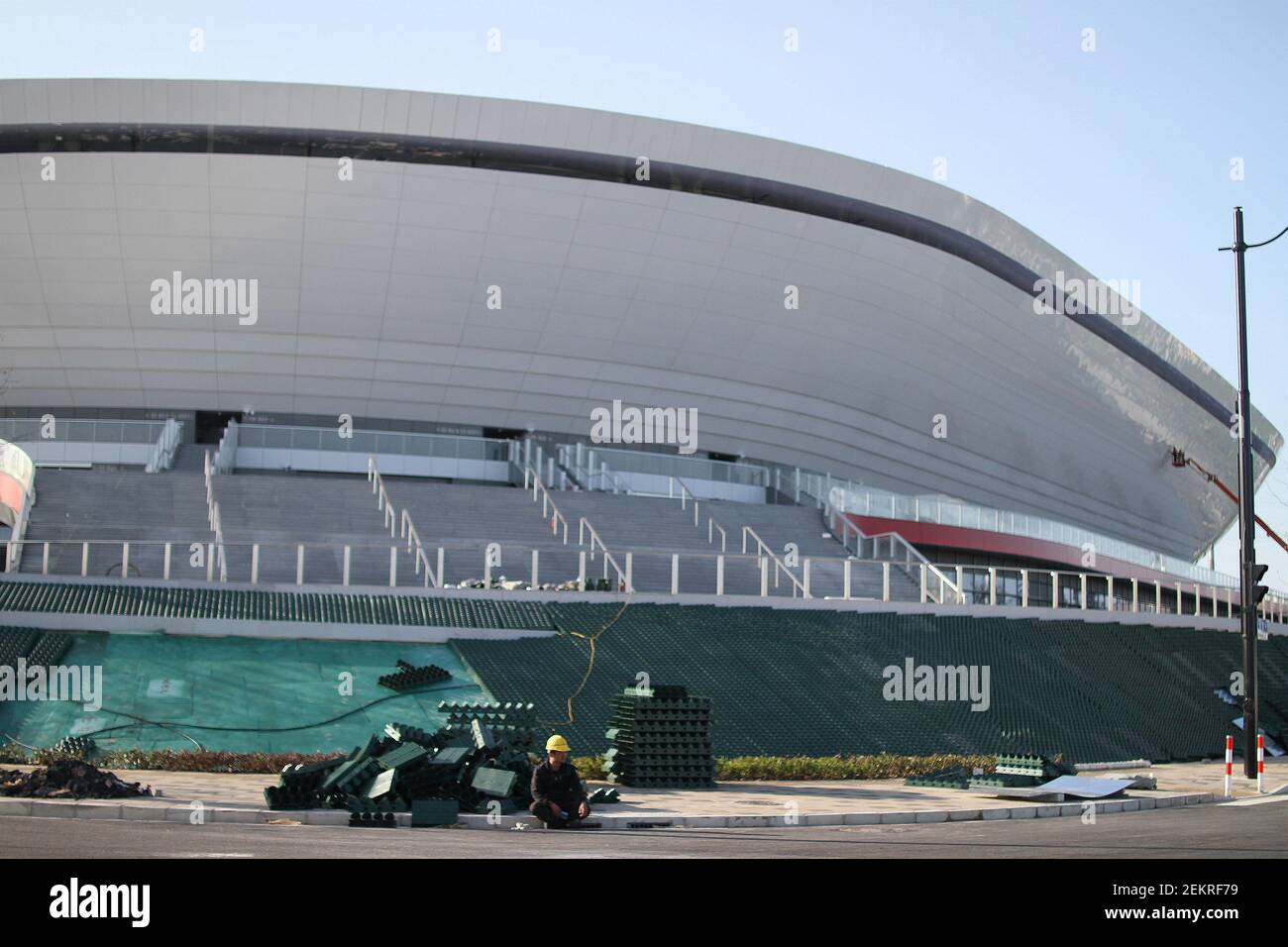 The exterior view of the newly constructed Pudong Football Stadium ...