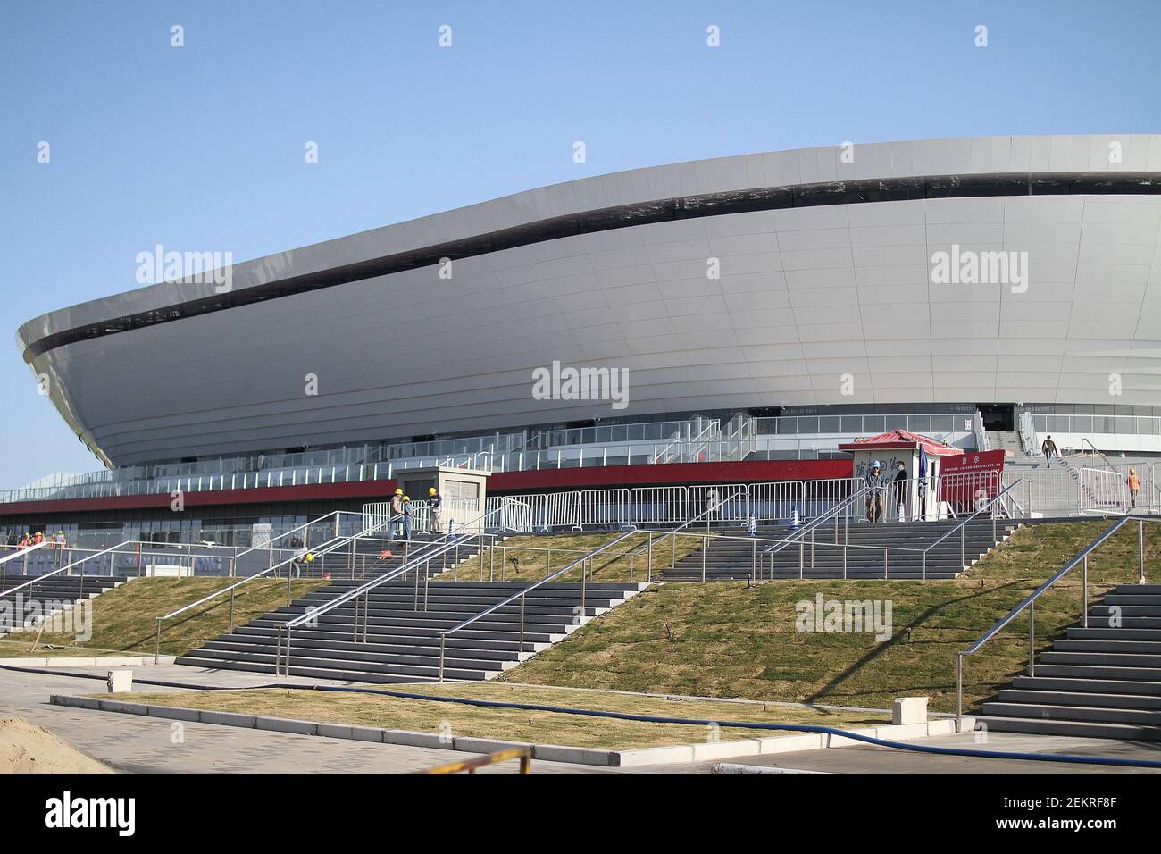 The exterior view of the newly constructed Pudong Football Stadium ...