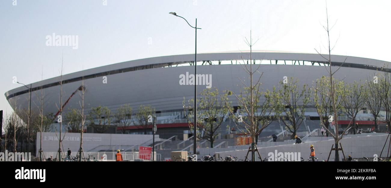 The exterior view of the newly constructed Pudong Football Stadium ...