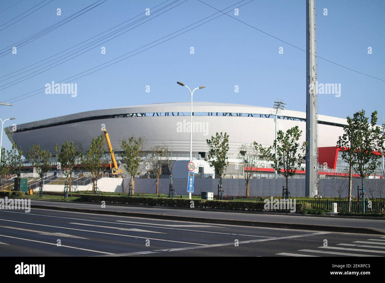 The exterior view of the newly constructed Pudong Football Stadium ...