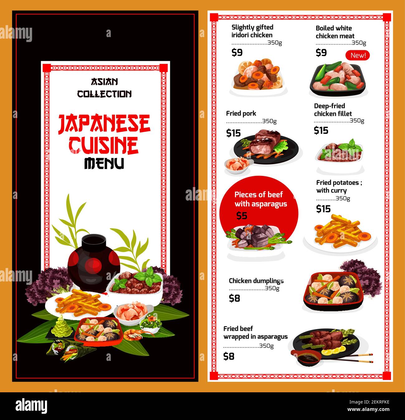 Japanese cuisine vector menu. Traditional asian food, slightly gifted ...