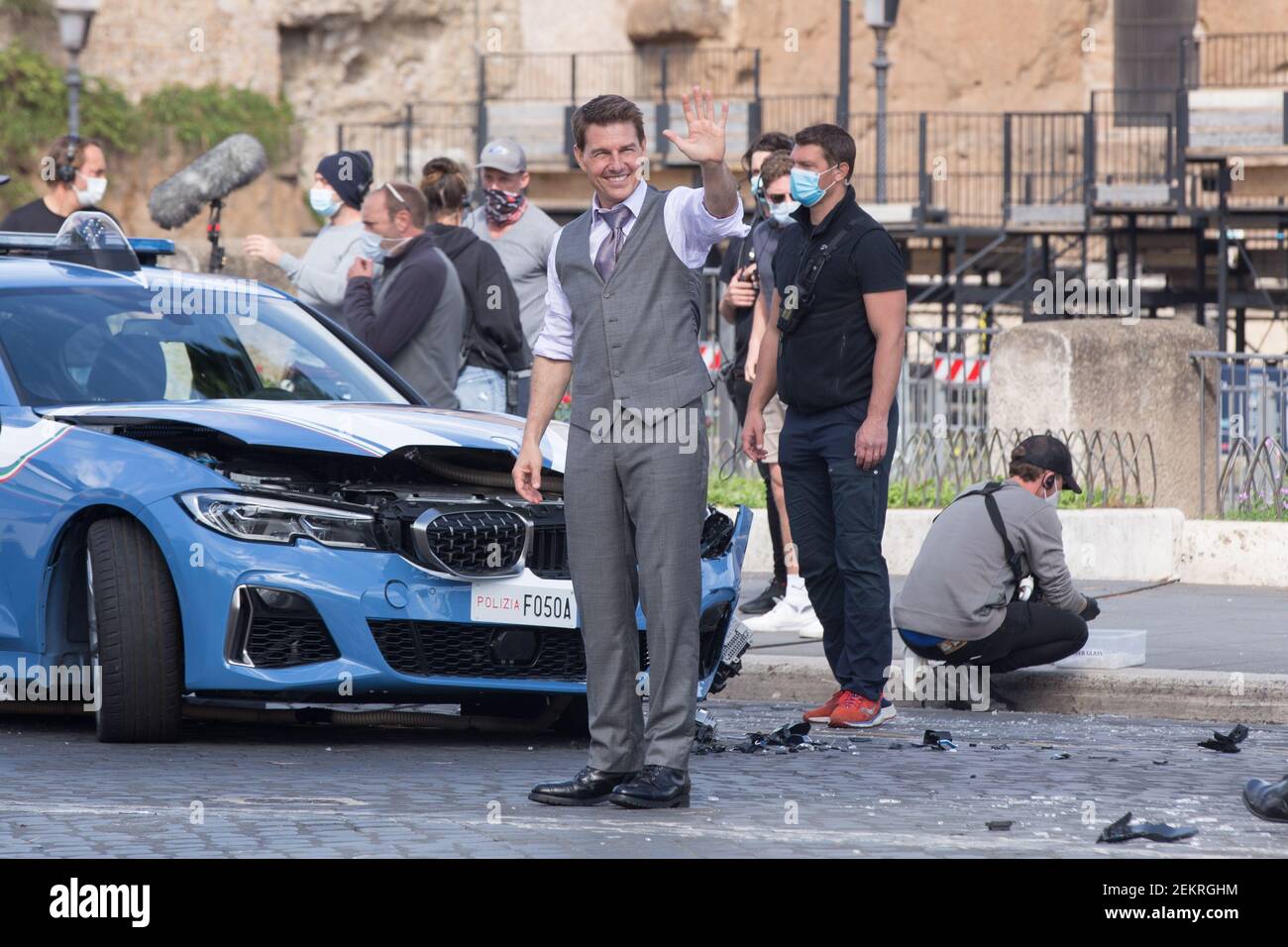 Tom Cruise greets fans in Via dei Fori Imperiali in Rome, on the set of ...