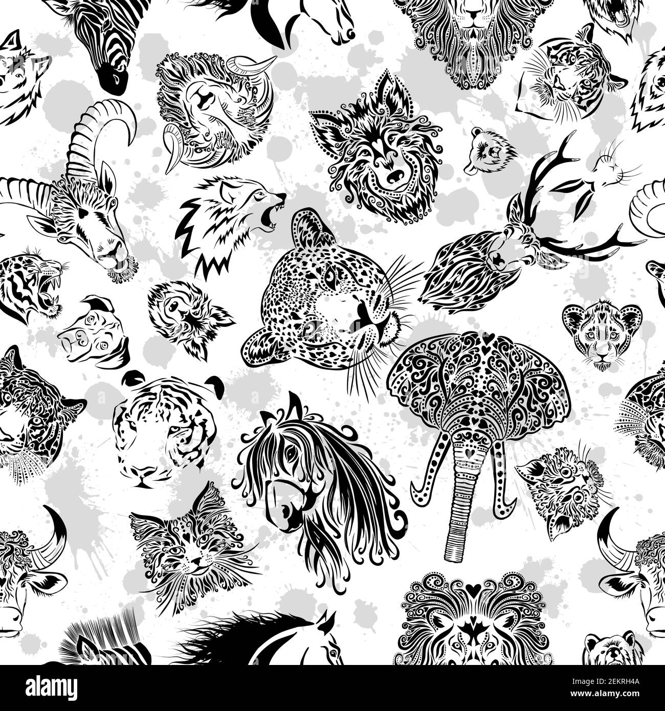 seamless leopard face pattern. Animal faces background. Vector ...
