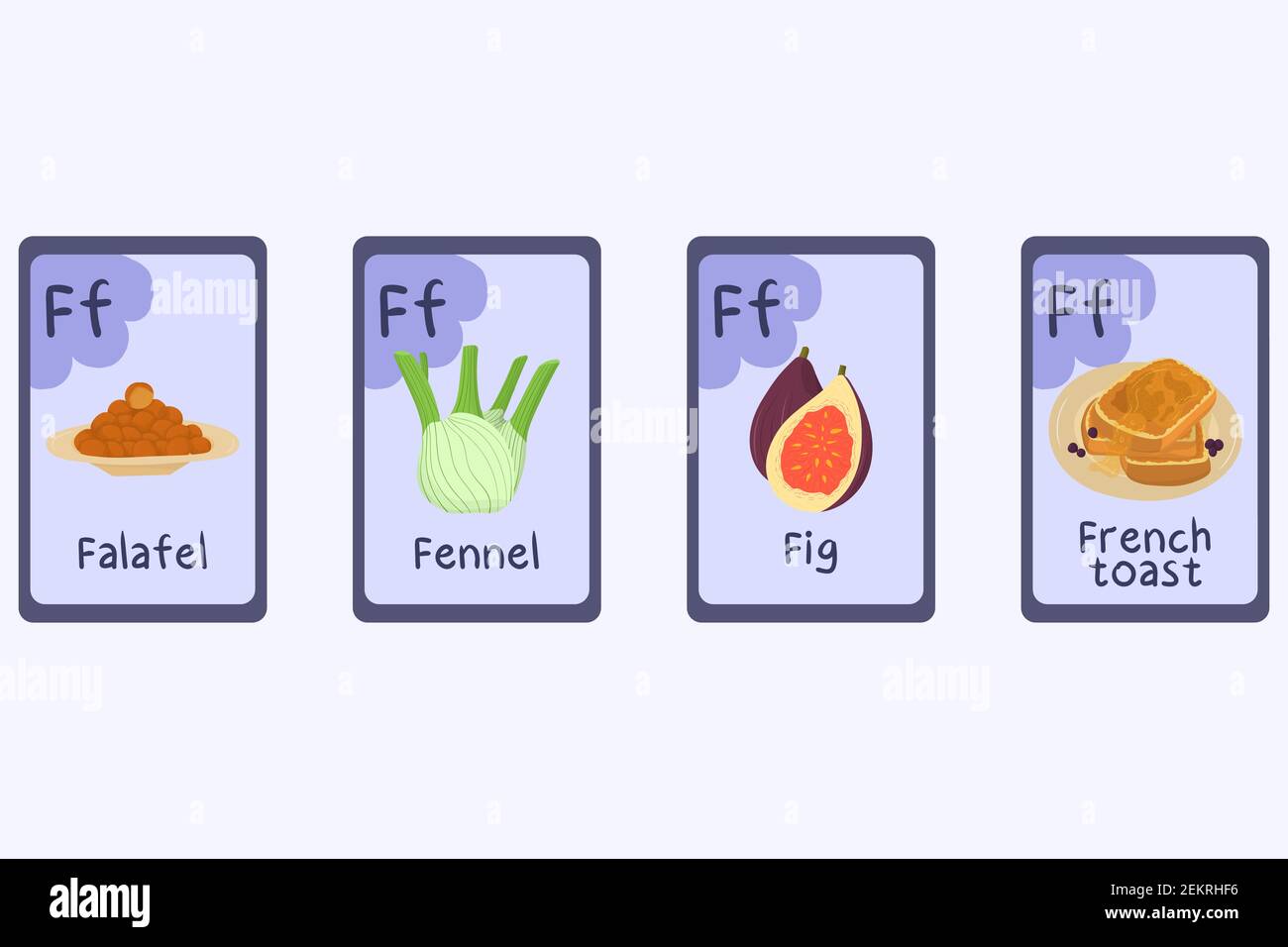 Colorful Phonics flashcard Letter F - fig, falafel, fennel, french ...