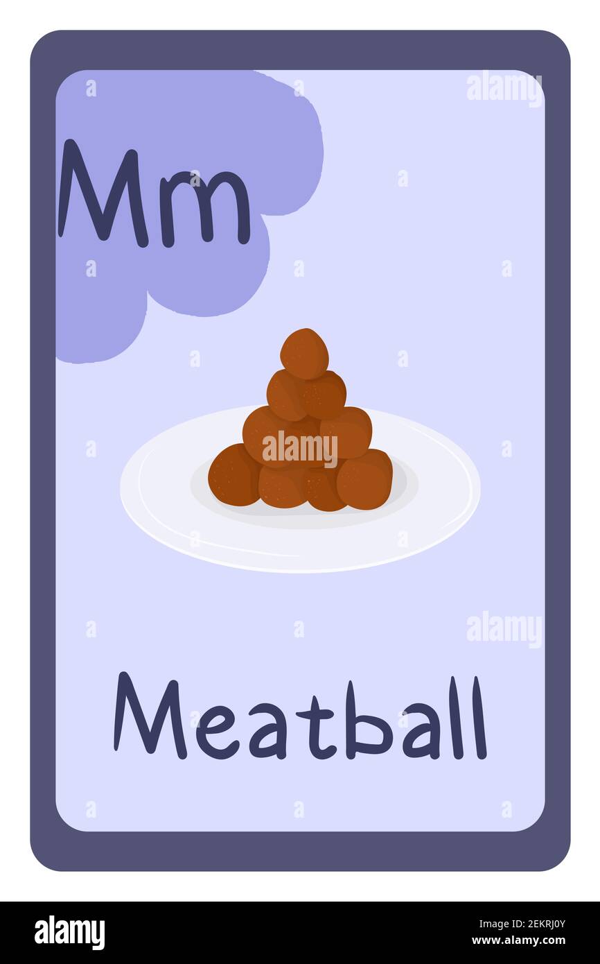 Colorful abc education flash card, Letter M - meatball. Alphabet vector ...