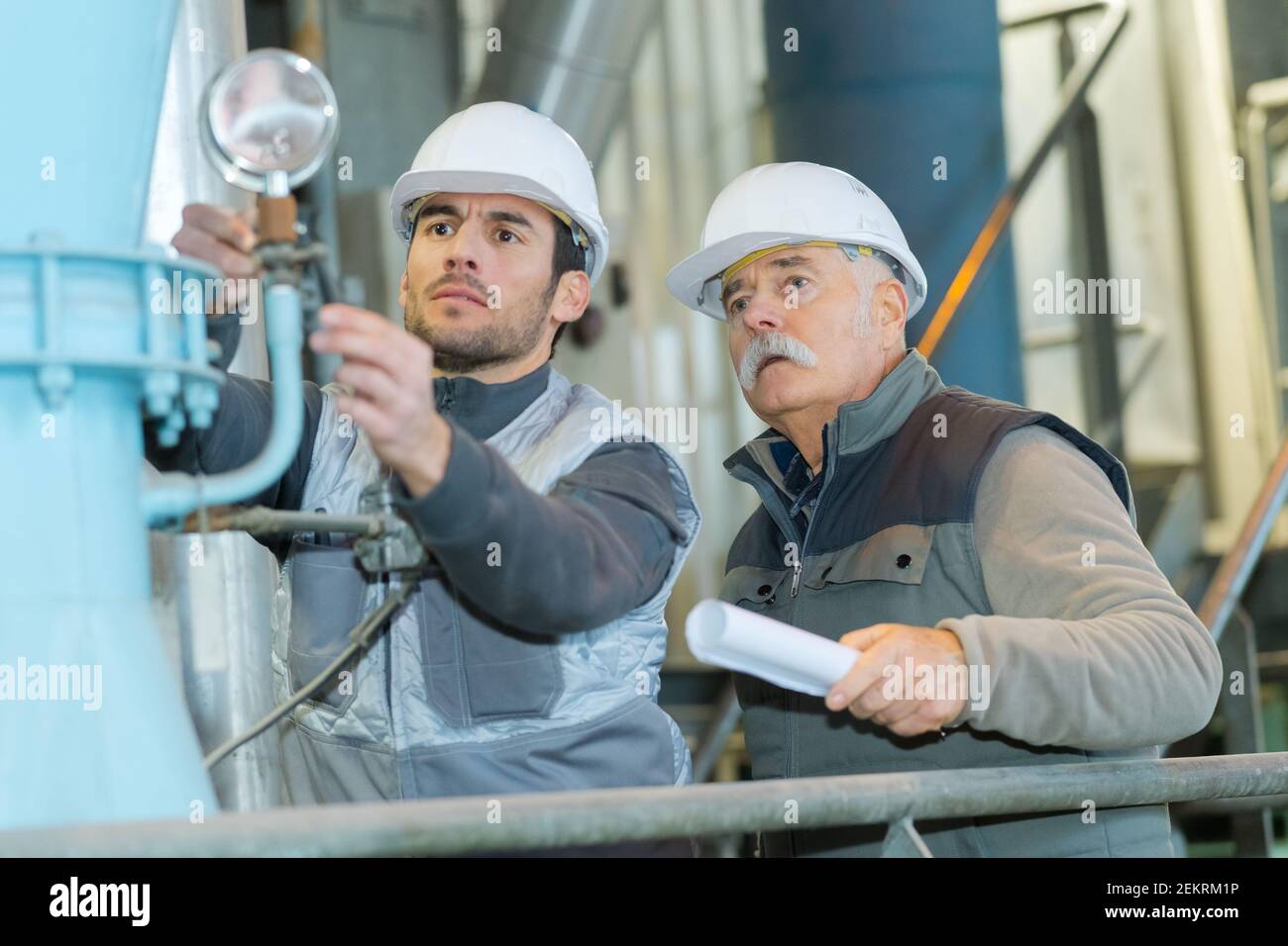two male workers in a factory Stock Photo - Alamy