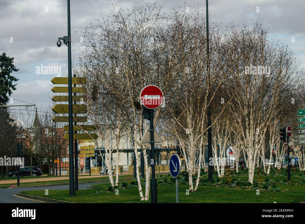 Reims France February 23, 2021 Street sign or road sign, erected at the ...