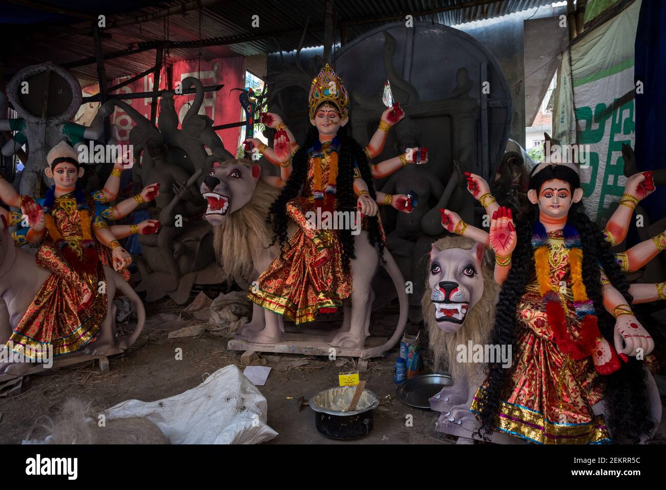 A view of the statues of Hindu goddess Durga prepared for the Dashain ...