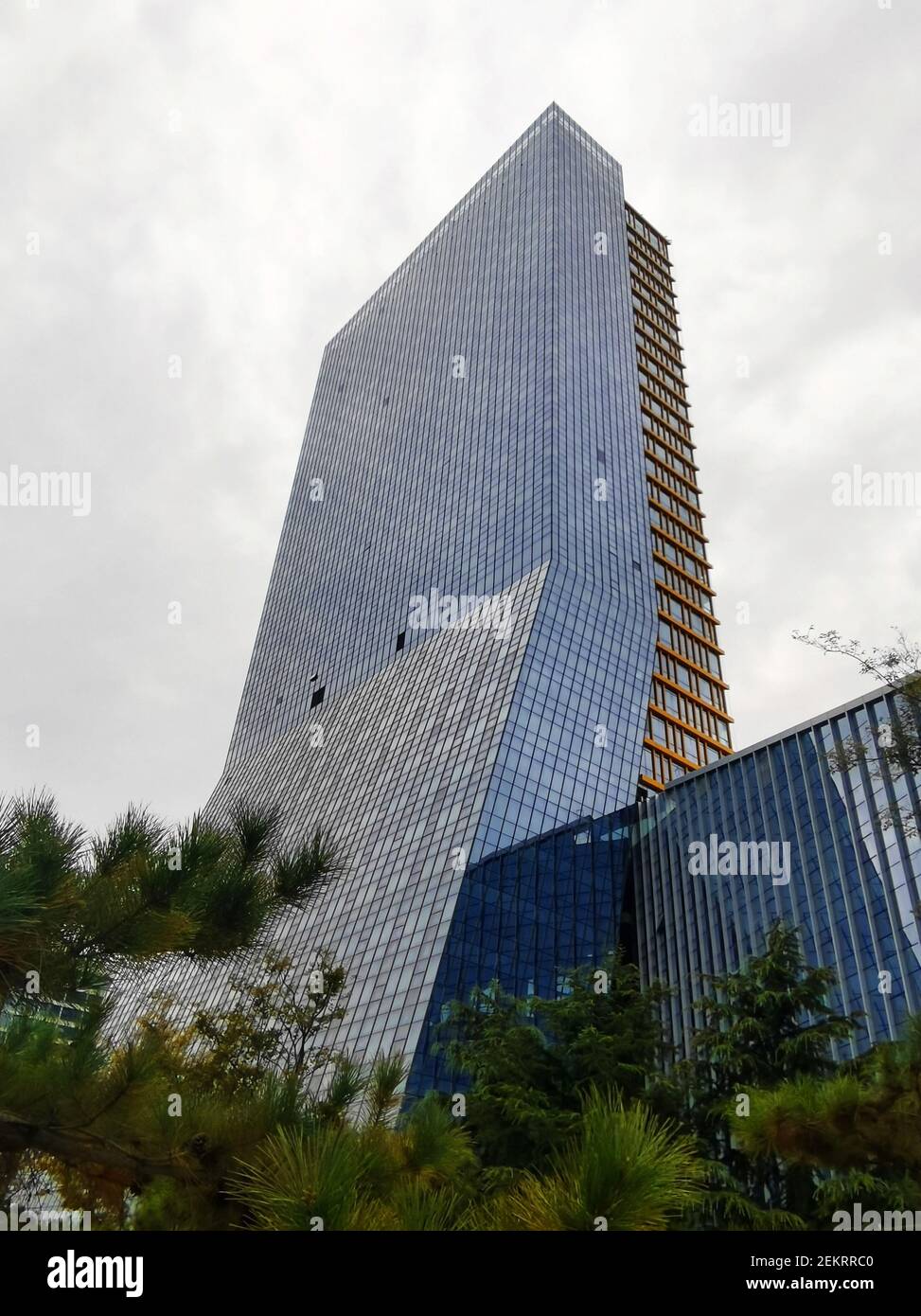 A skyscraper designed with a steep slope on it and nicknamed as Tetris ...