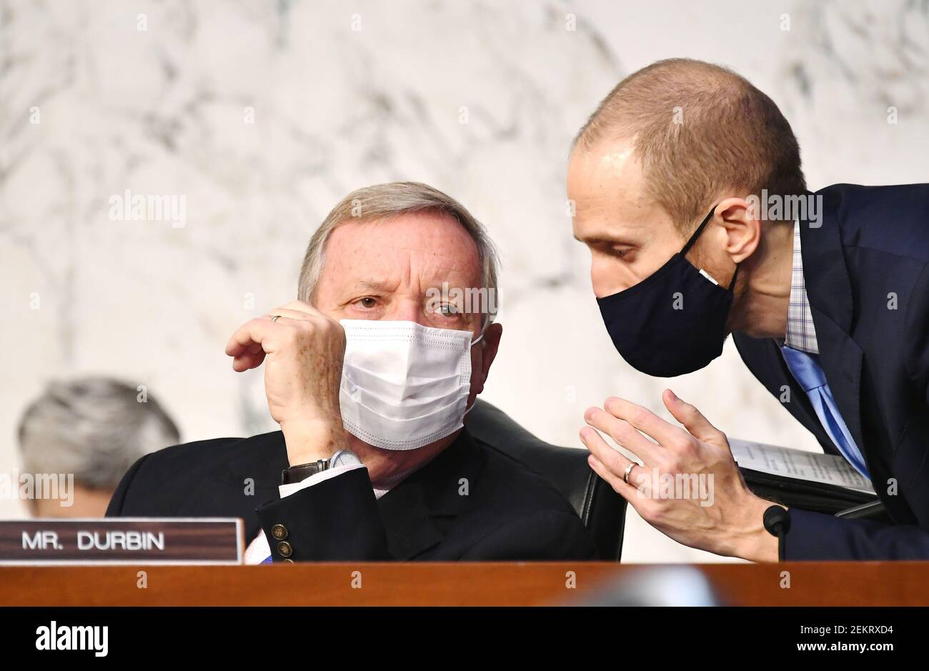 Senator Dick Durbin (L), D-IL, speaks during a Senate Judiciary ...