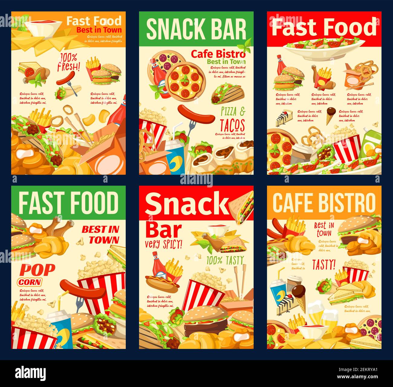 Fast food snacks, restaurant and bistro menu. Vector hot dogs and ...