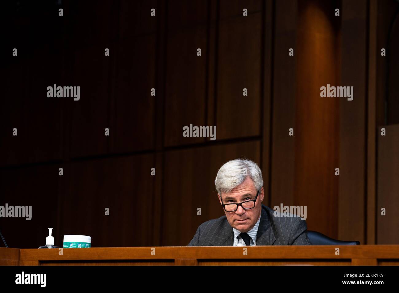 Senator Sheldon Whitehouse (D-RI) speaks during a business meeting ...
