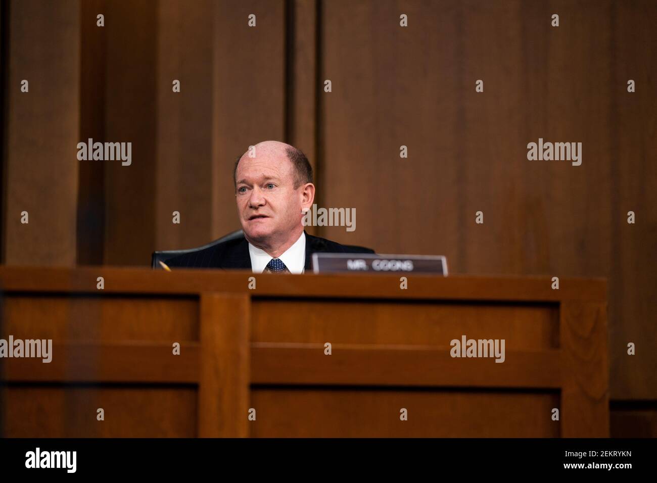 Senator Christopher "Chris" Coons (D-DE) speaks during a business ...