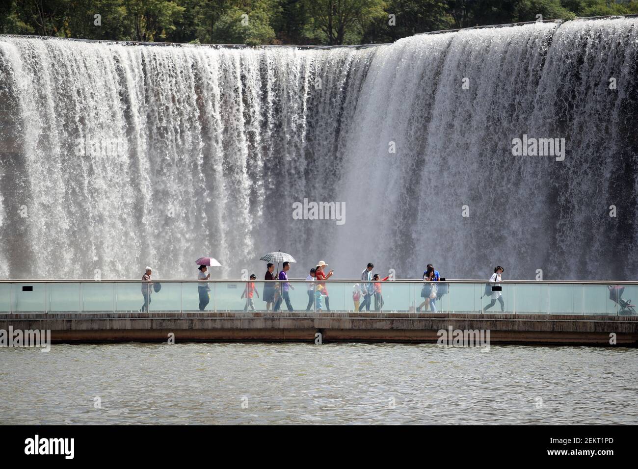 Aerial view of the Kunming Waterfall Park in Kunming city, an enormous ...