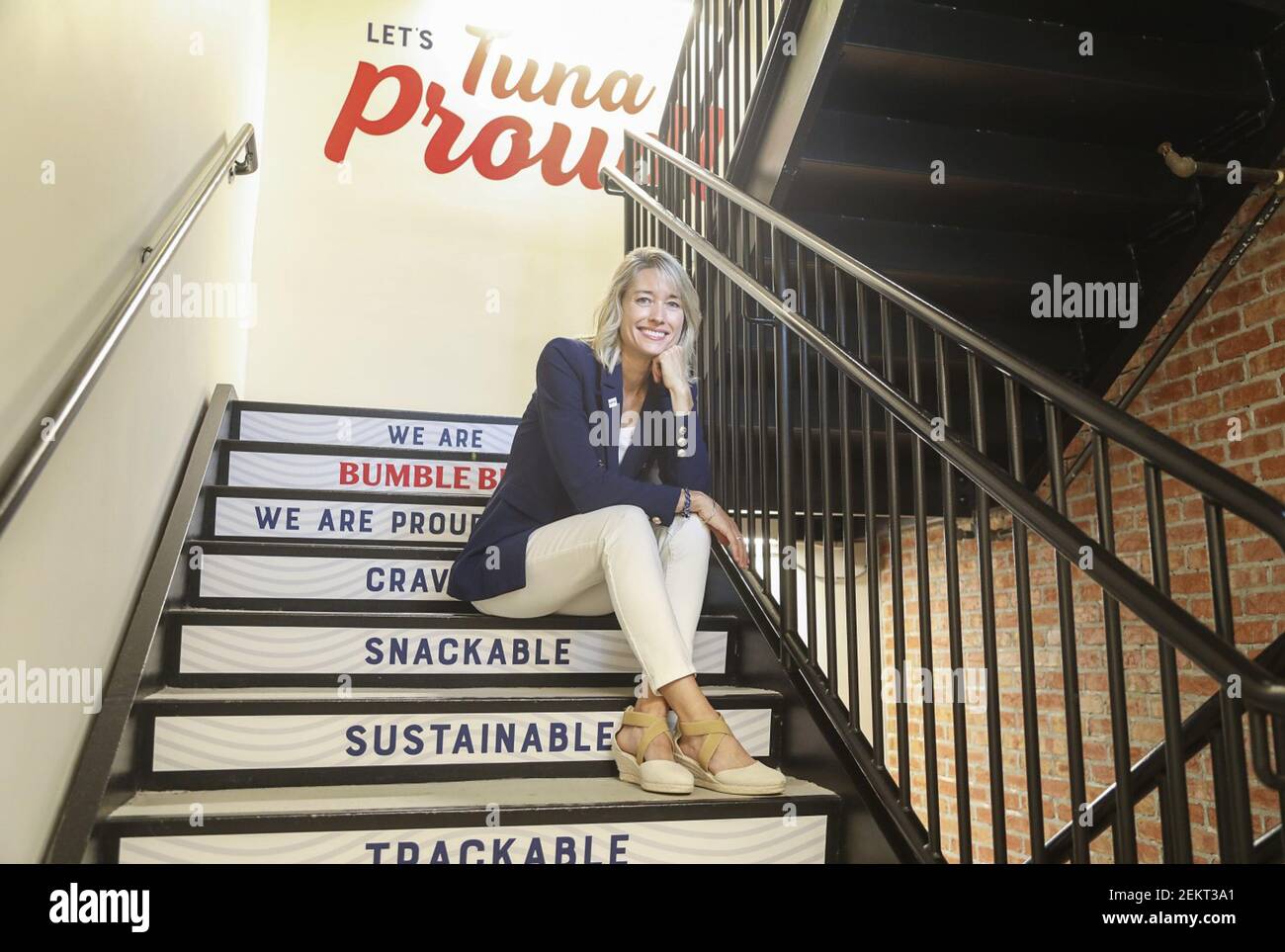 Bumble Bee Seafoods CEO Jan Tharpe poses in a stairwell at their ...