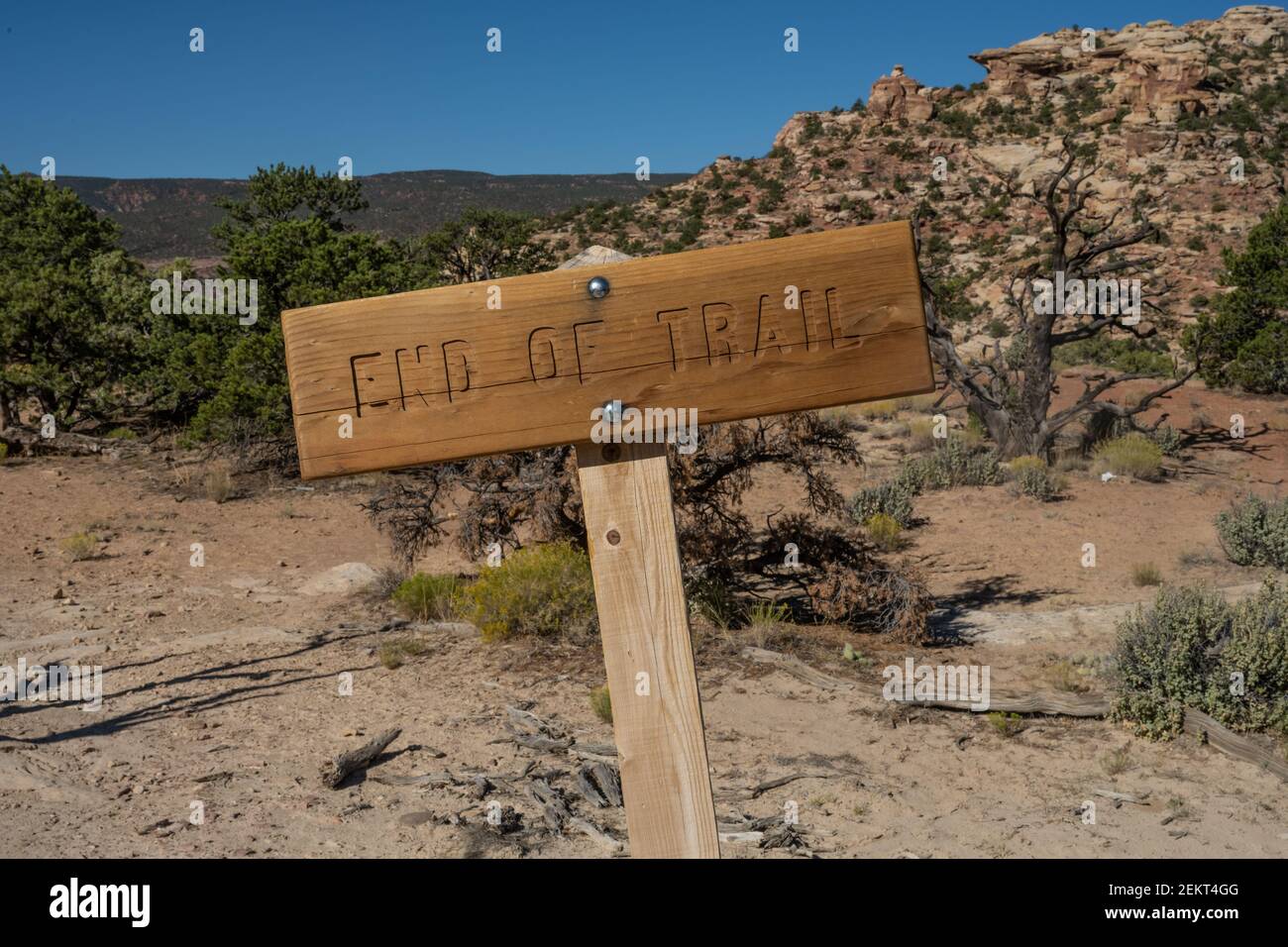 Wooden End of Trail Sign In Desert on the Golden Throne trail Stock ...