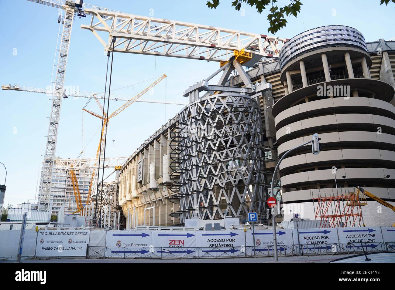 A view of the stadium during its renovation. The new Bernabeu Stadium ...