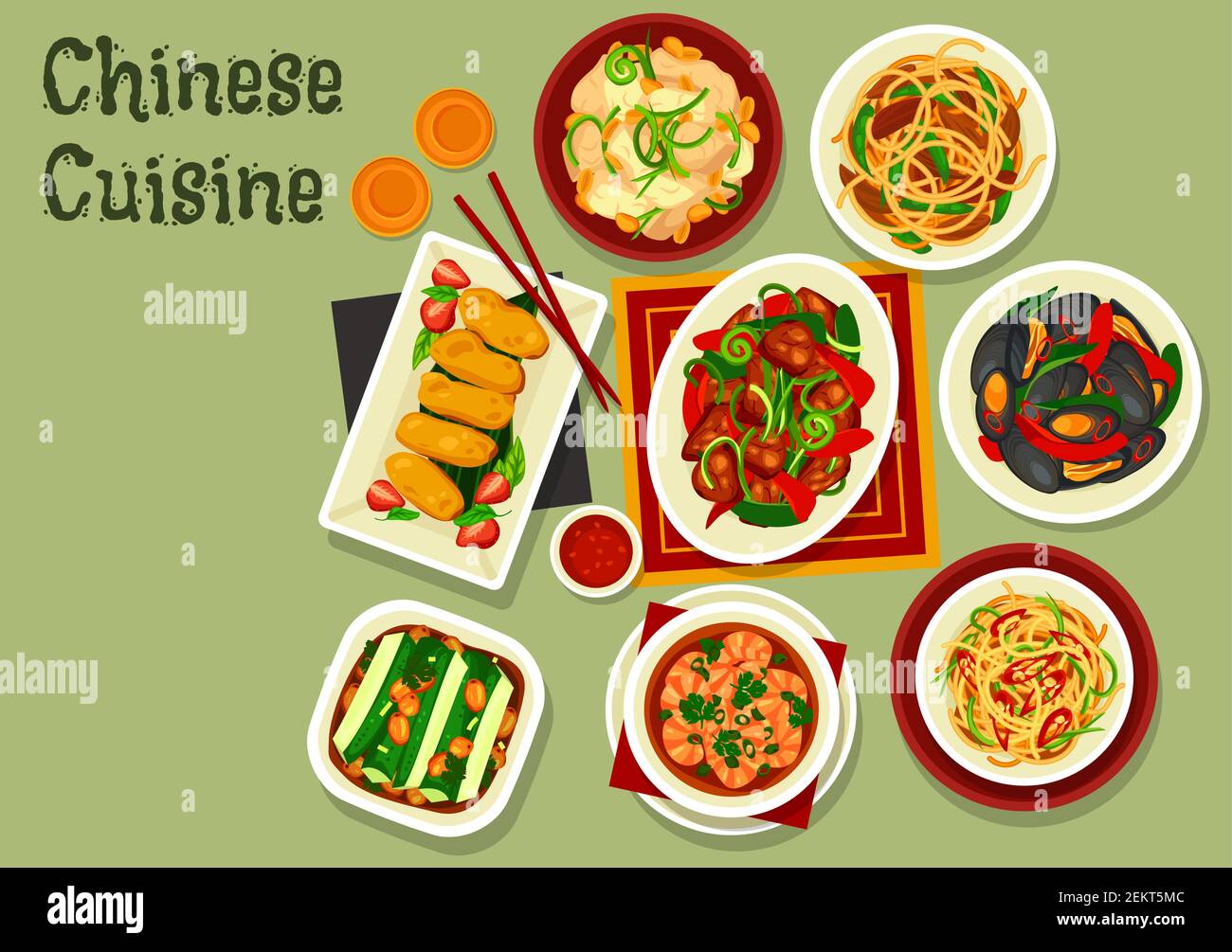 Chinese noodle fried chicken Stock Vector Images - Alamy