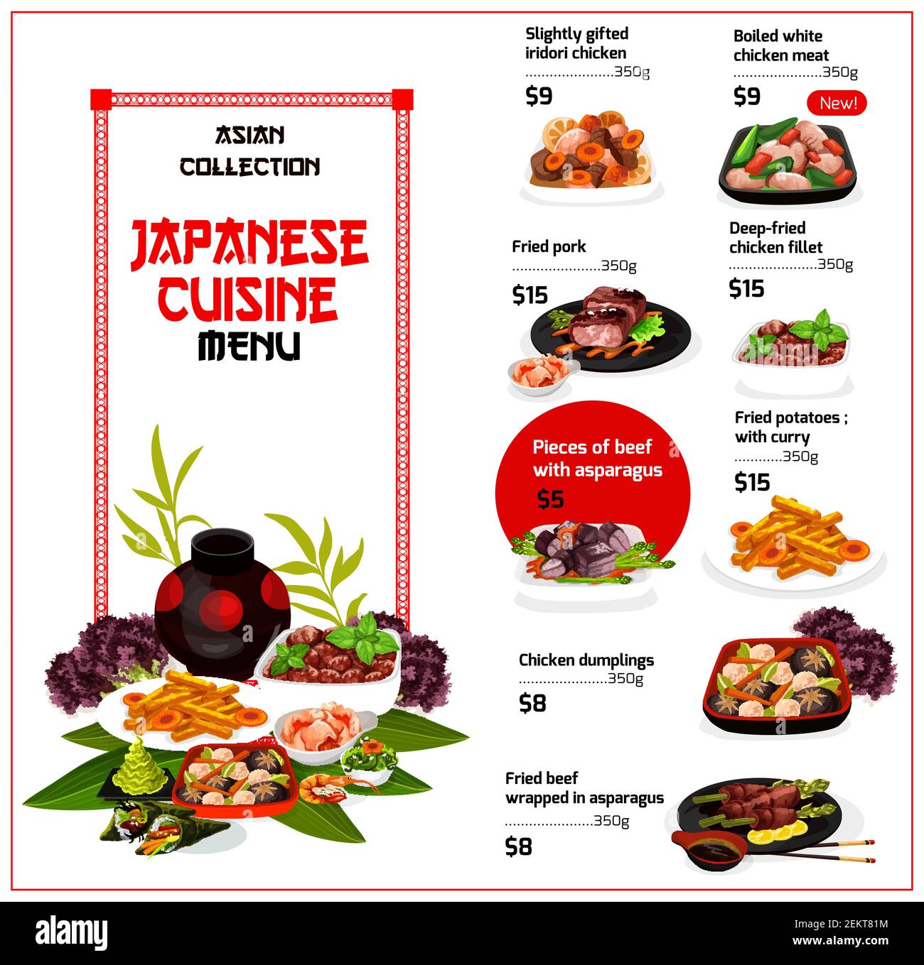 Japanese cuisine restaurant menu, traditional food dishes. Vector menu ...