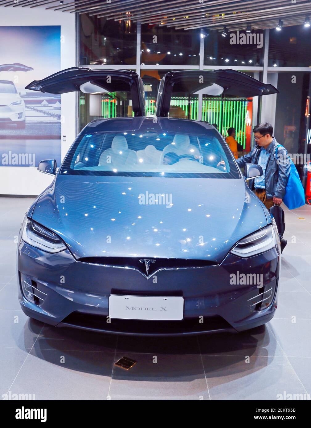 SHANGHAI, CHINA - OCTOBER 16, 2020 - A car in a Tesla store in Shanghai ...