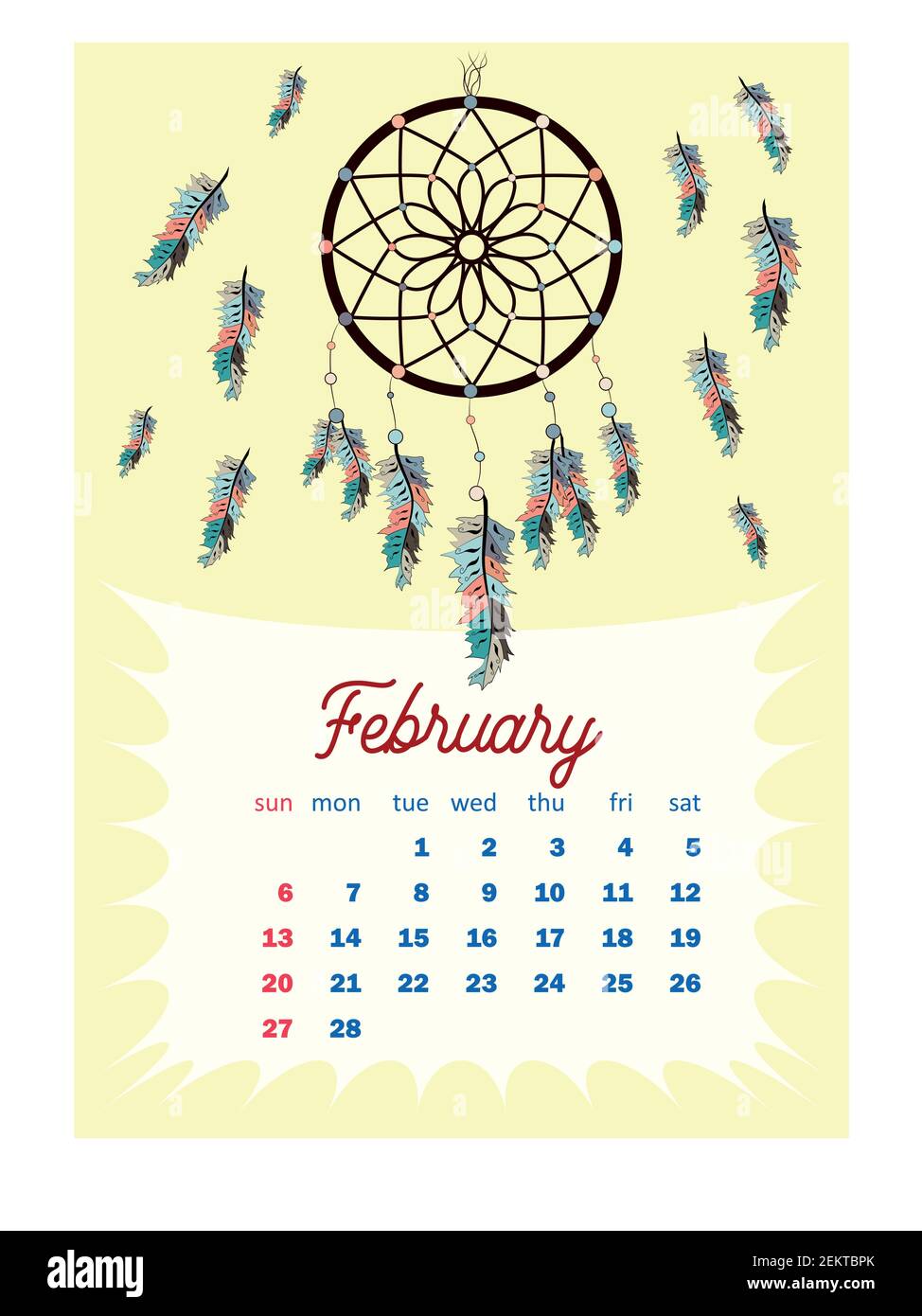 Colorful cute monthly boho calendar 2022 with dream catchers, boho owls ...