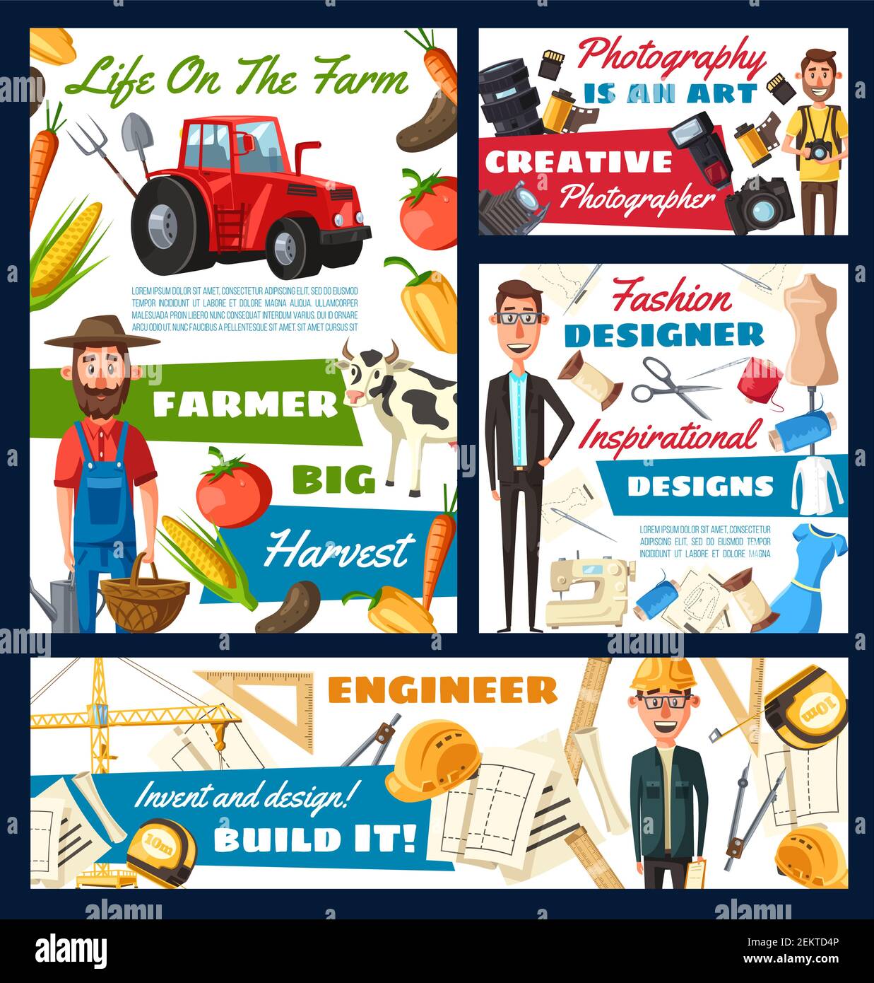Farmer and photographer, engineer and fashion designer professions ...