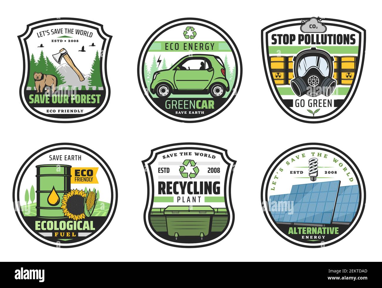 Save ecology isolated icons. Vector deforestation symbol with bear ...