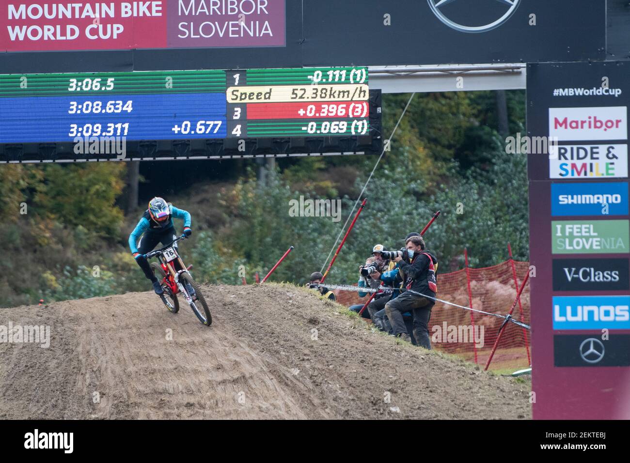 Matt Walker of Great Britain is seen in action during the UCI Mountain Bike World Cup Downhill ...