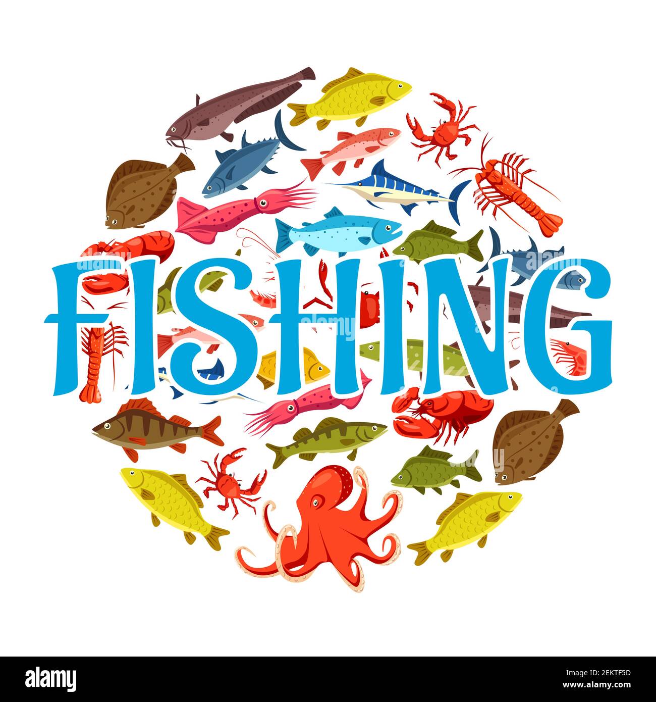 Sea fishing and ocean fishery industry, fish catch. Vector pike and ...