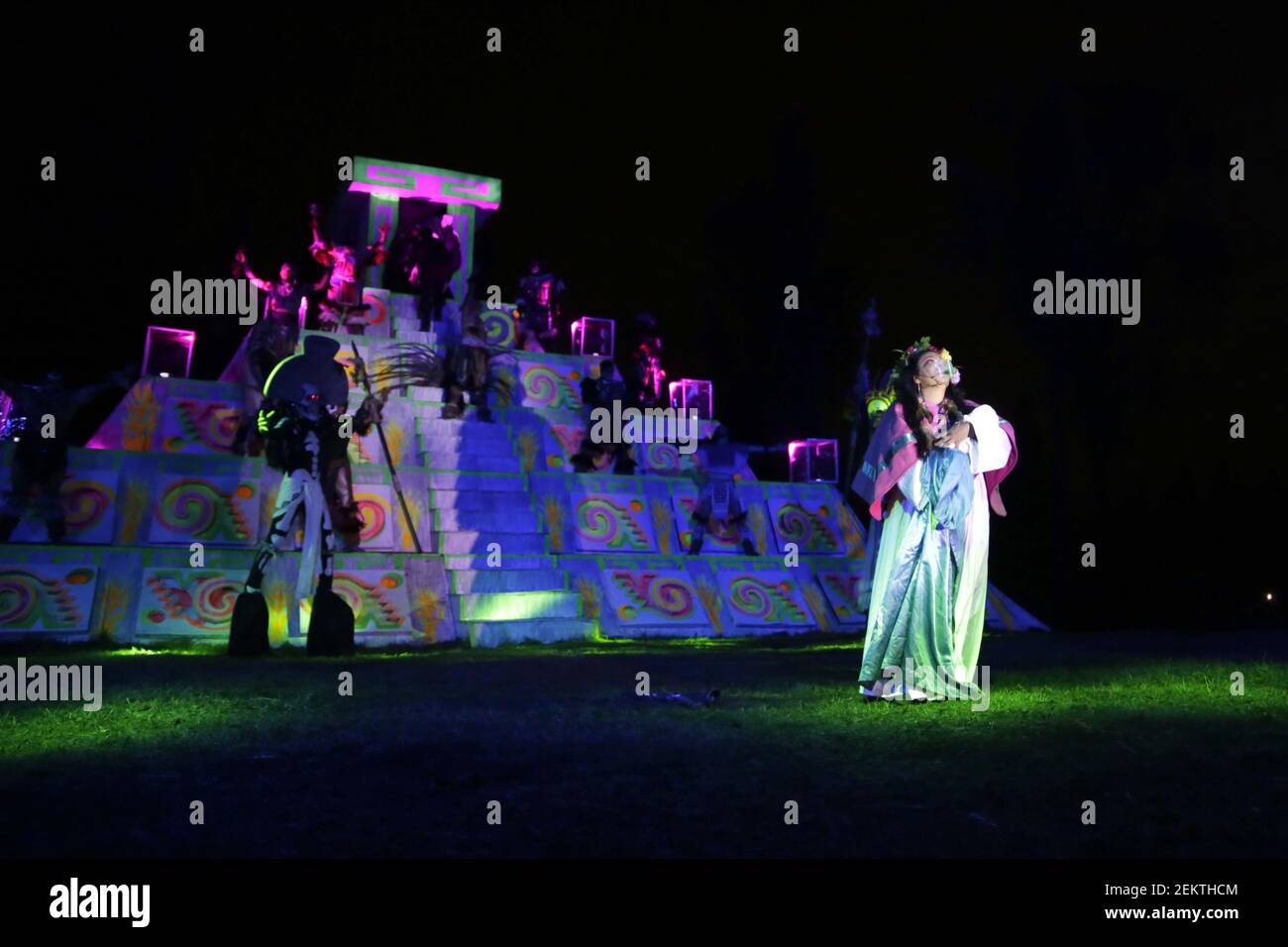 A person performs during the show of the Legend of the weeping woman ...